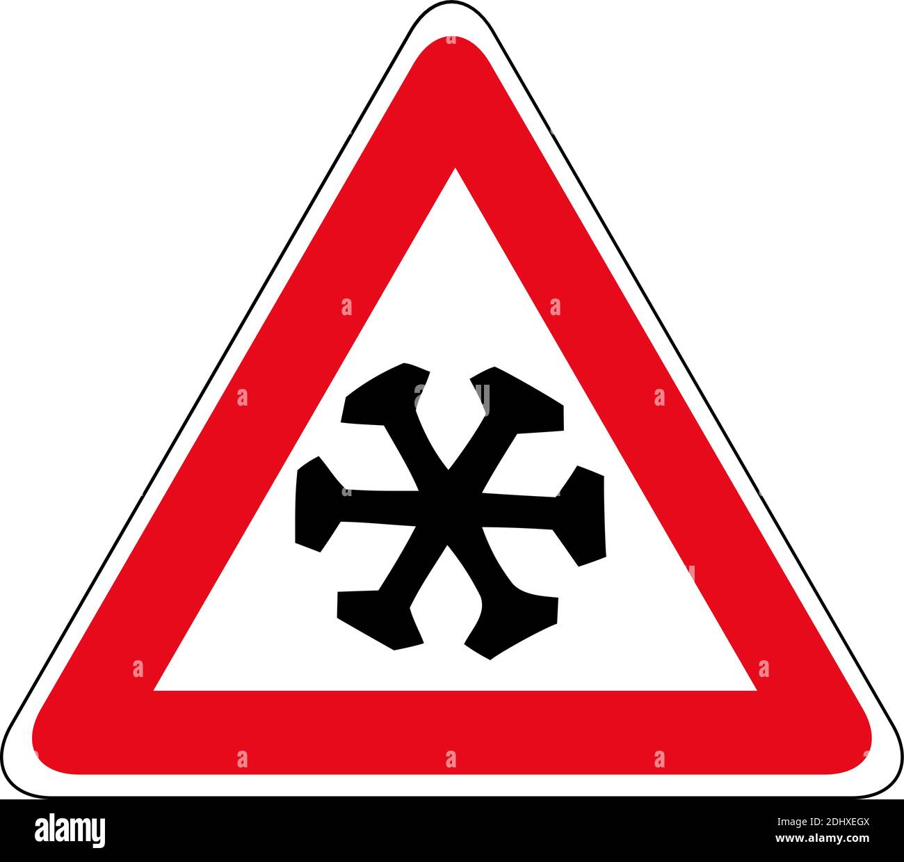 Snow ahead warning sign. Vector illustration of triangle road sign for ...