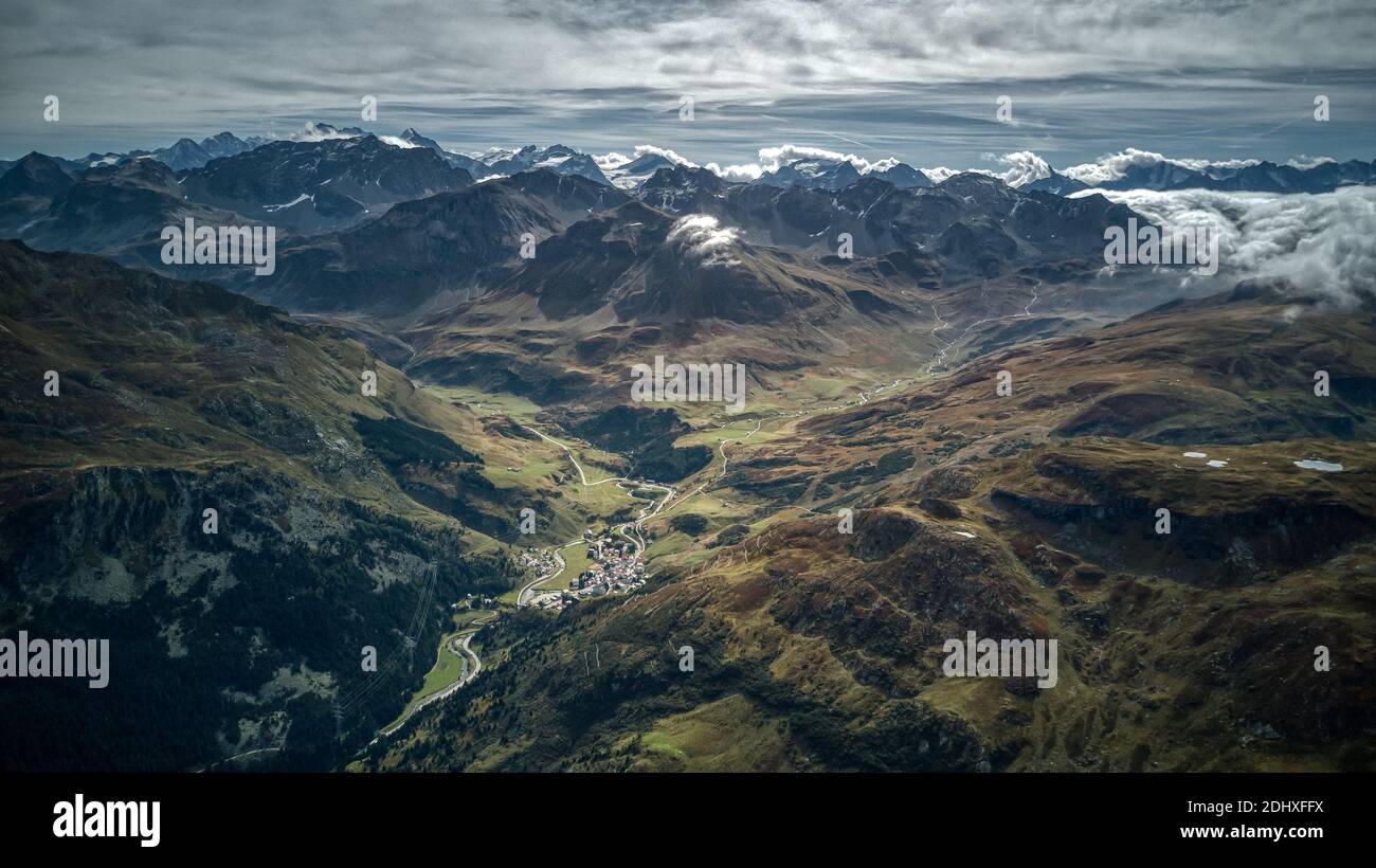 village in a valley near the Swiss Alps on the julier pass Stock Photo ...