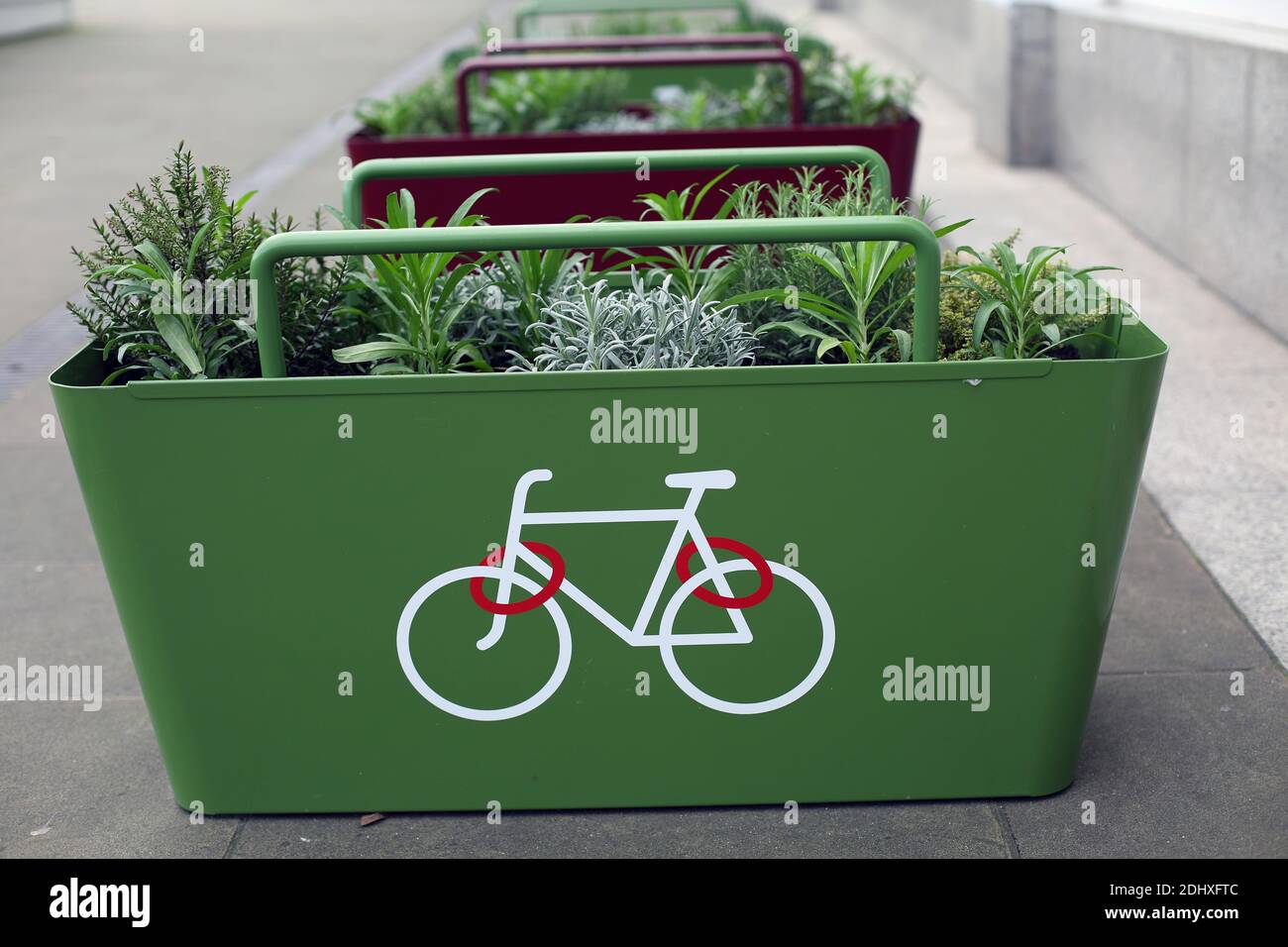 Plant lock ,Flower Pot Dock for bicycles in London ,Uk Stock Photo - Alamy