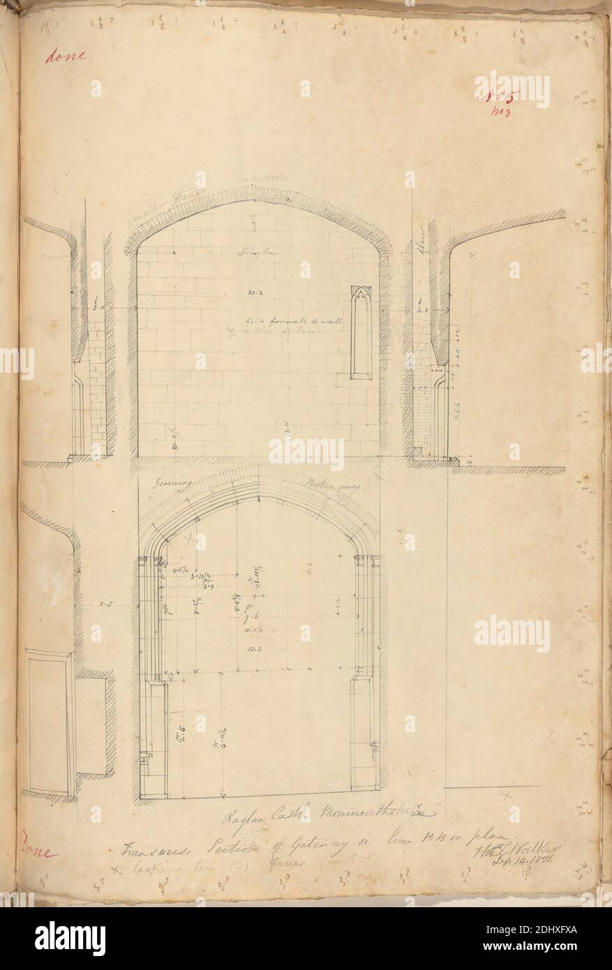 Raglan Castle, Monmouthshire, Wales: Cross Section of Entrance Gateway ...
