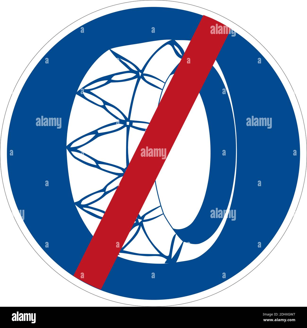 End command road sign. Traffic sign snow chains. Snow chains are ...