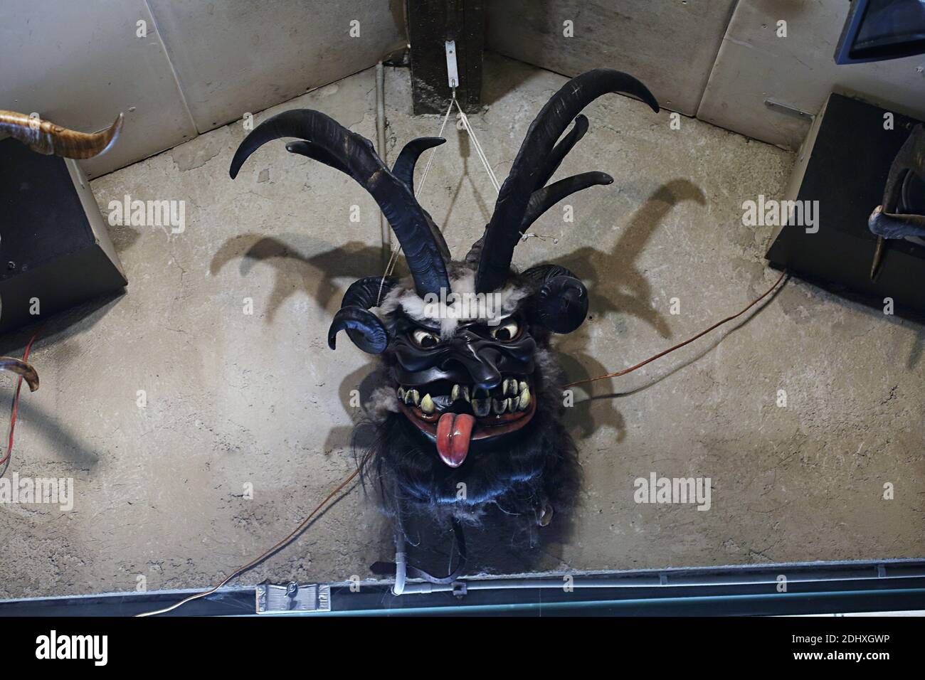 Krampus or devil mask, carved wooden mask, Austria Stock Photo - Alamy