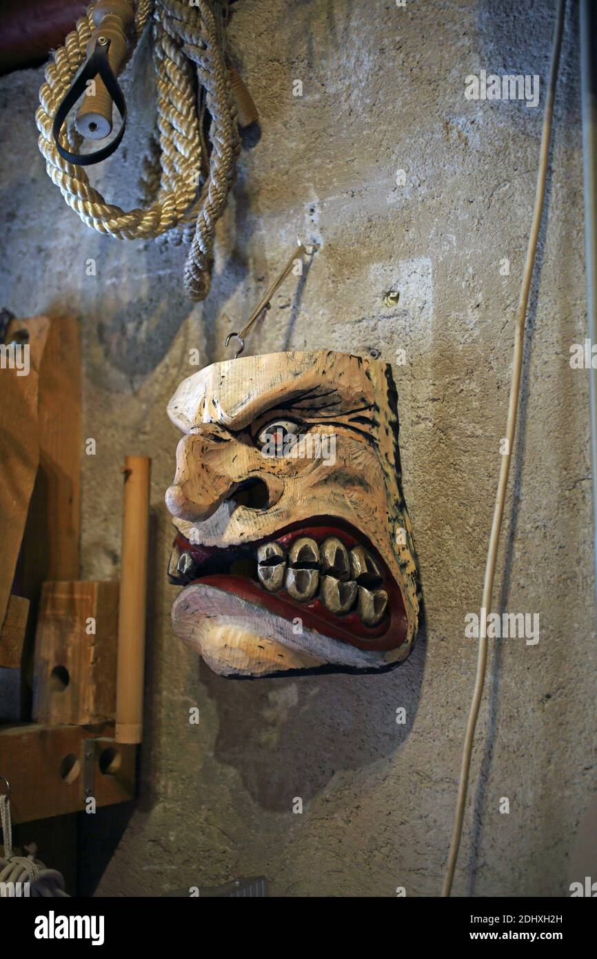 Krampus or devil mask, carved wooden mask, Austria Stock Photo - Alamy