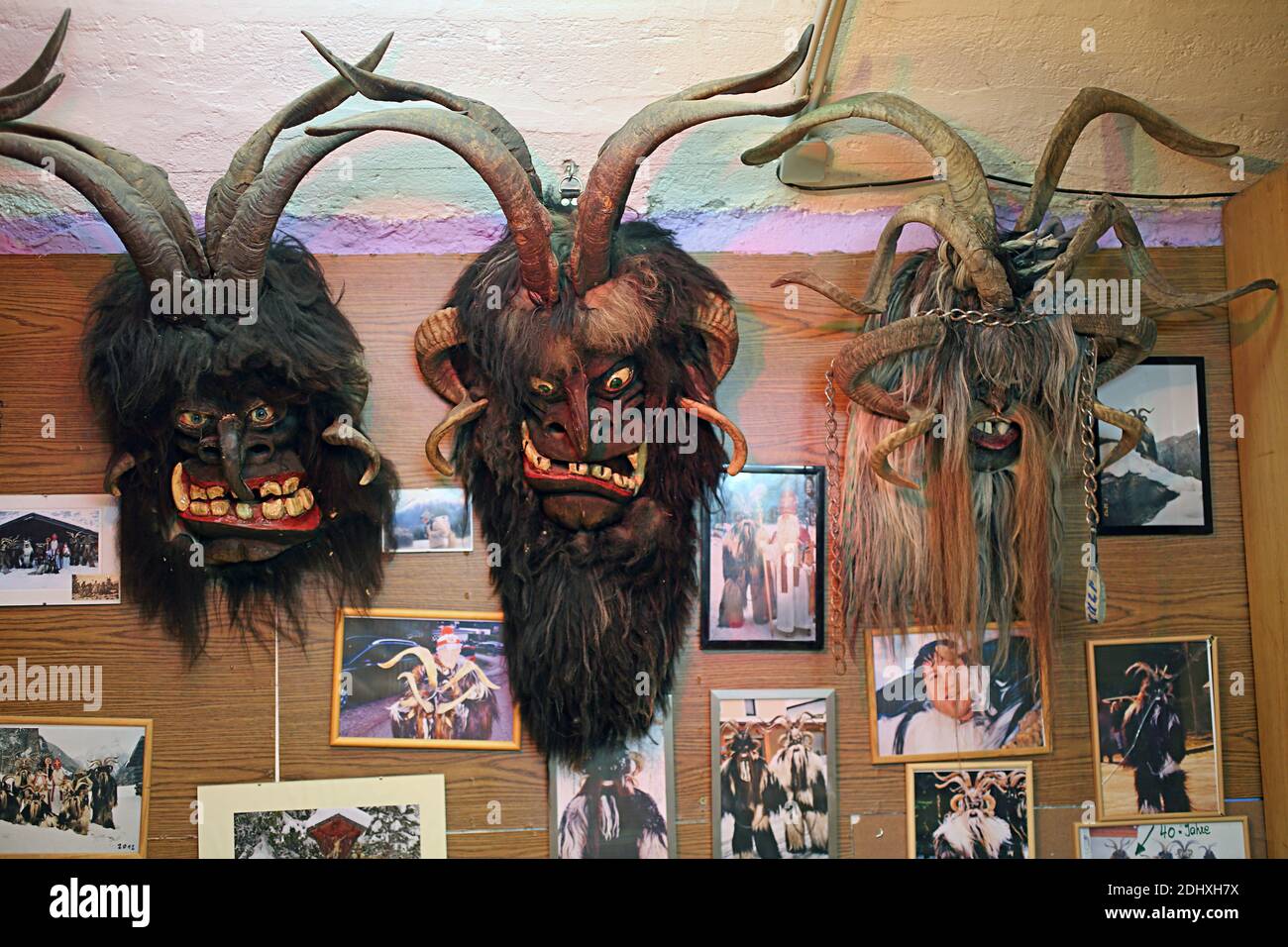 Krampus or devil mask, carved wooden mask, Austria Stock Photo - Alamy