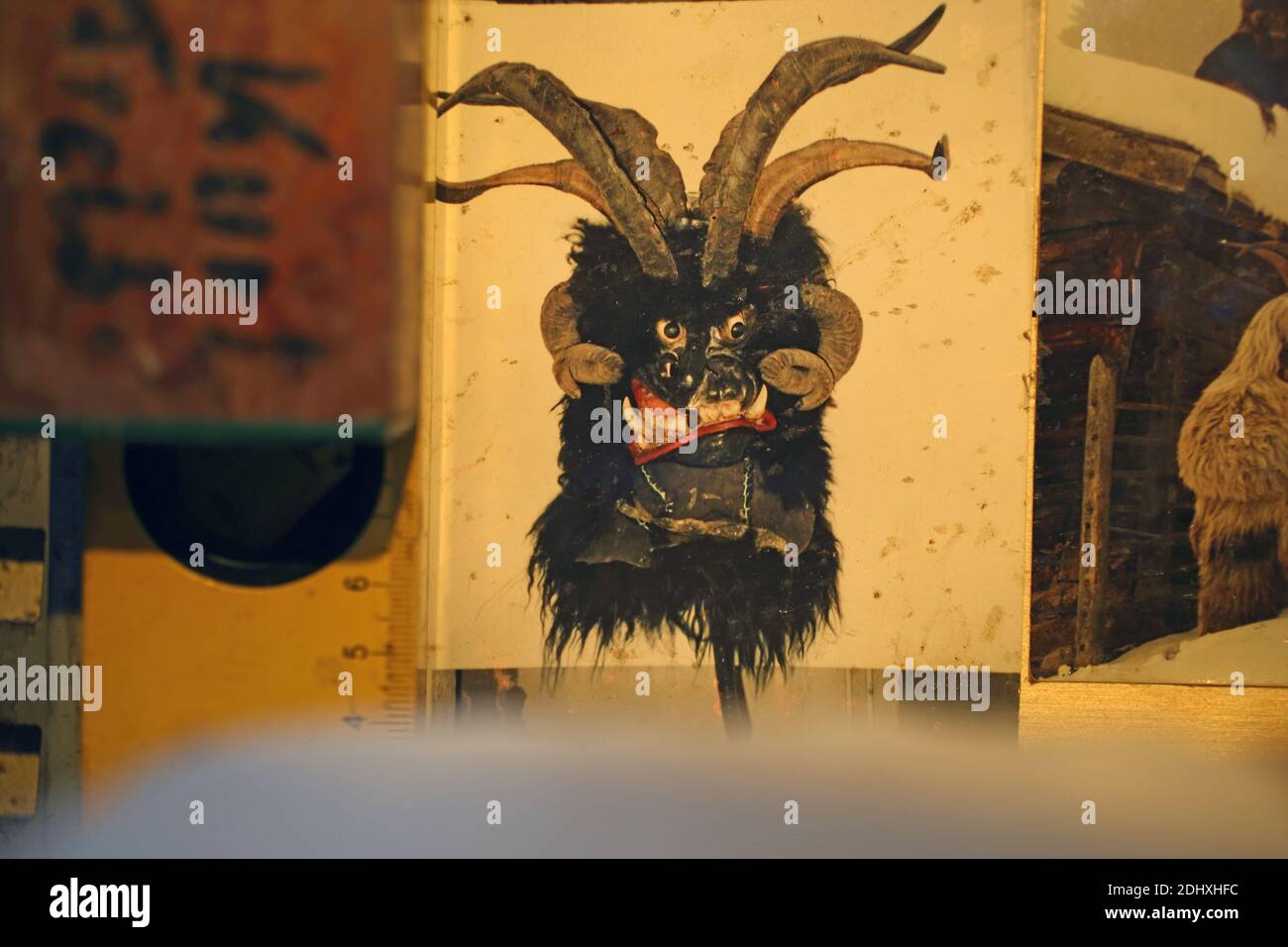 Krampus or devil mask, carved wooden mask, Austria Stock Photo - Alamy