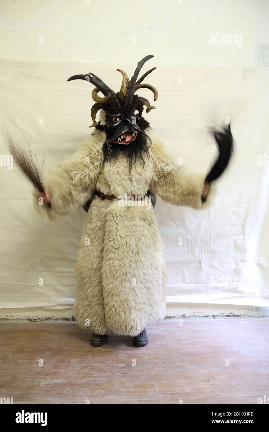A Krampus, a horned, anthropomorphic traditional figure in the Alpine ...