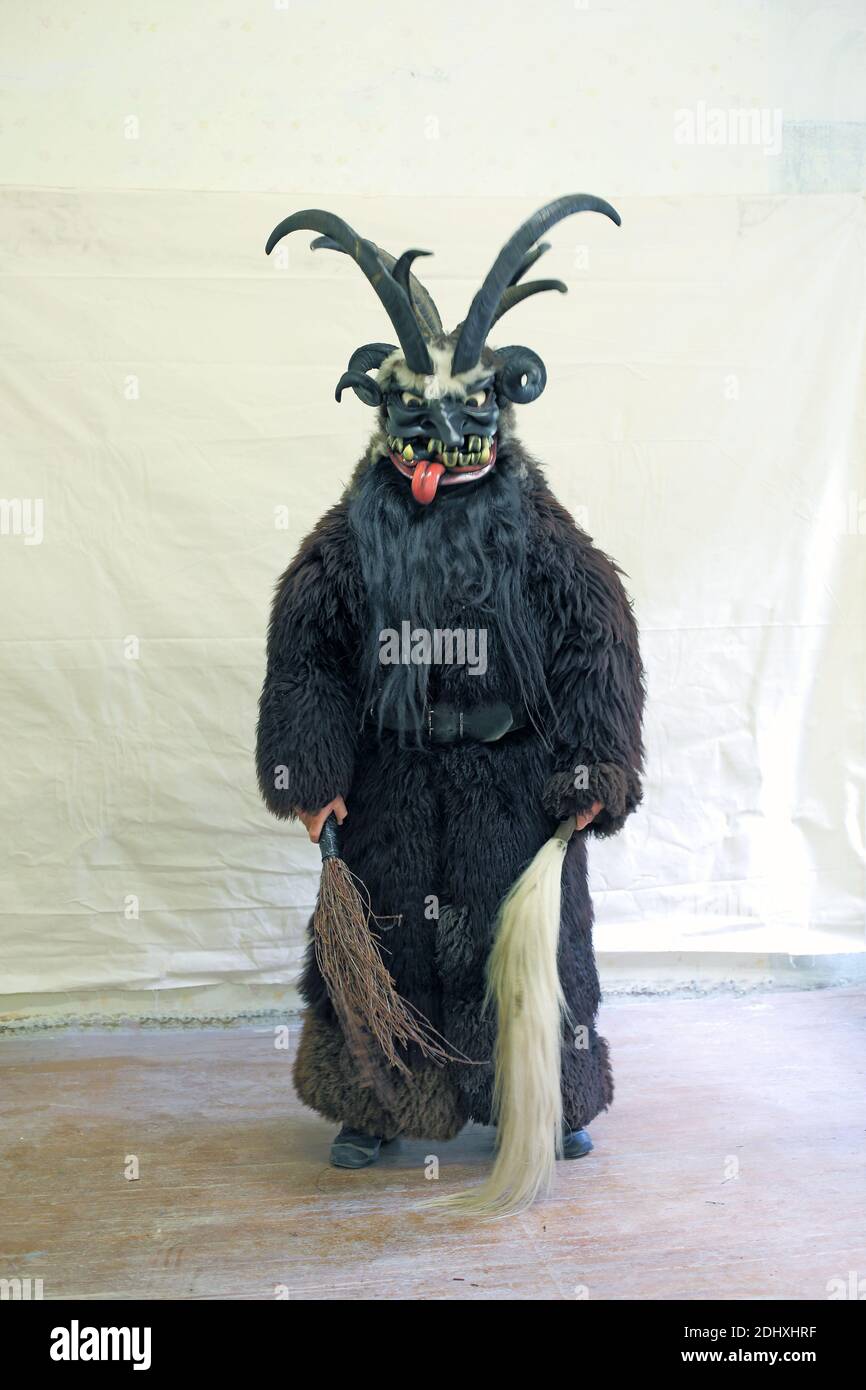 A Krampus, a horned, anthropomorphic traditional figure in the Alpine ...