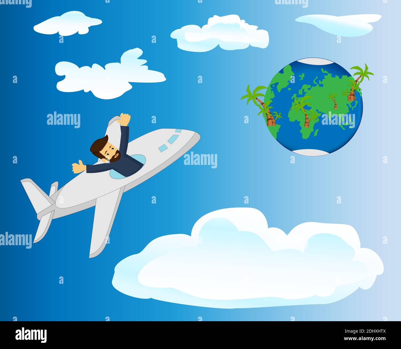 A traveller flying in a plane to the Earth planet Stock Vector Image ...