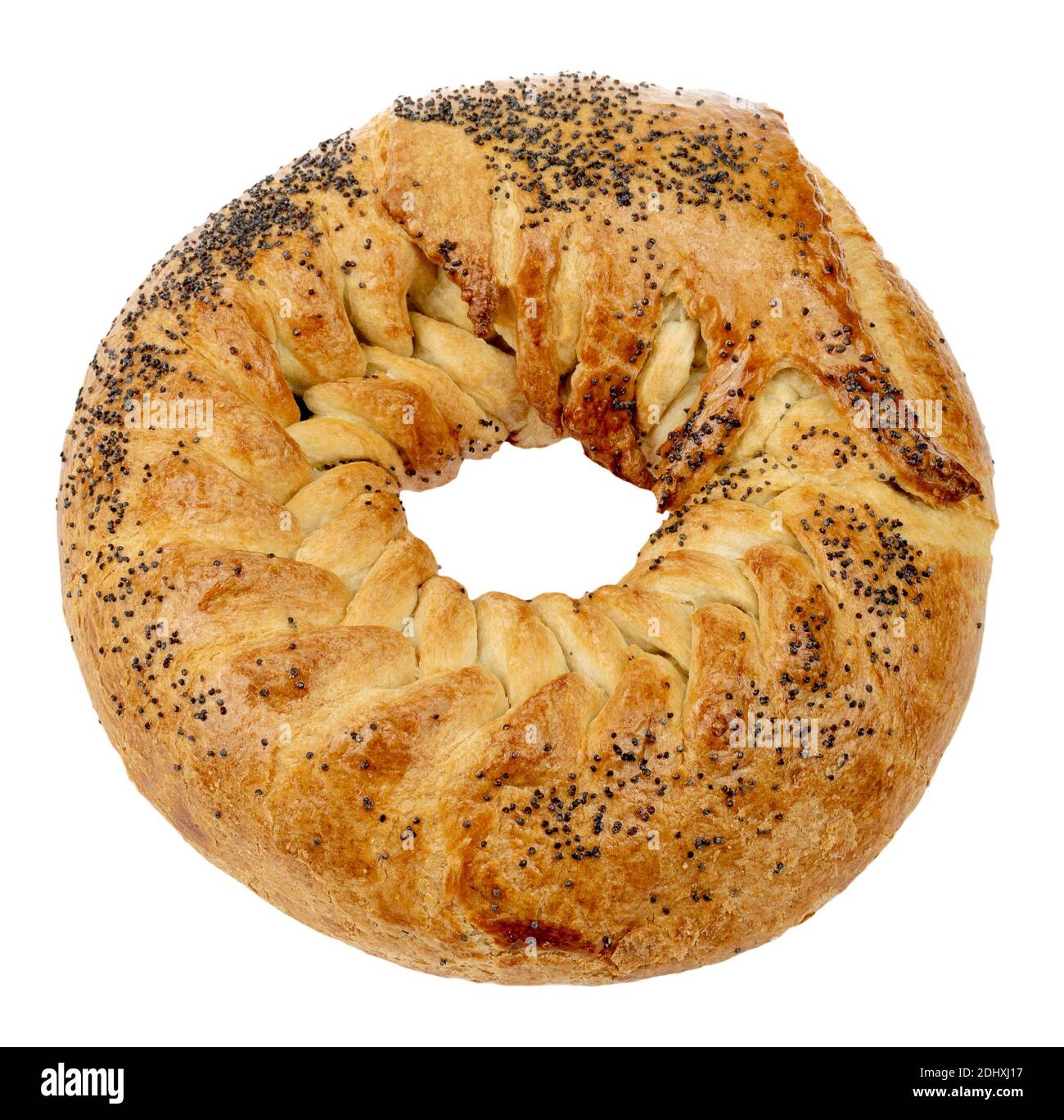 Kalach with poppy seeds. Traditional Russian white bread. Isolated on a ...