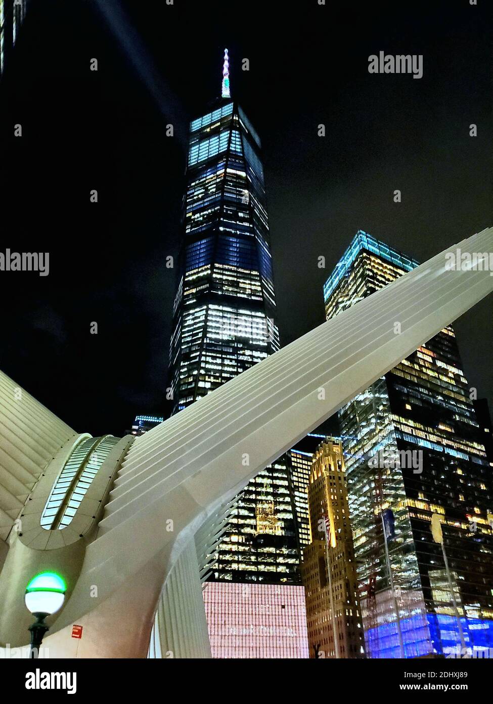 Nighttime has fallen in the big city and the beautiful Freedom Tower is ...