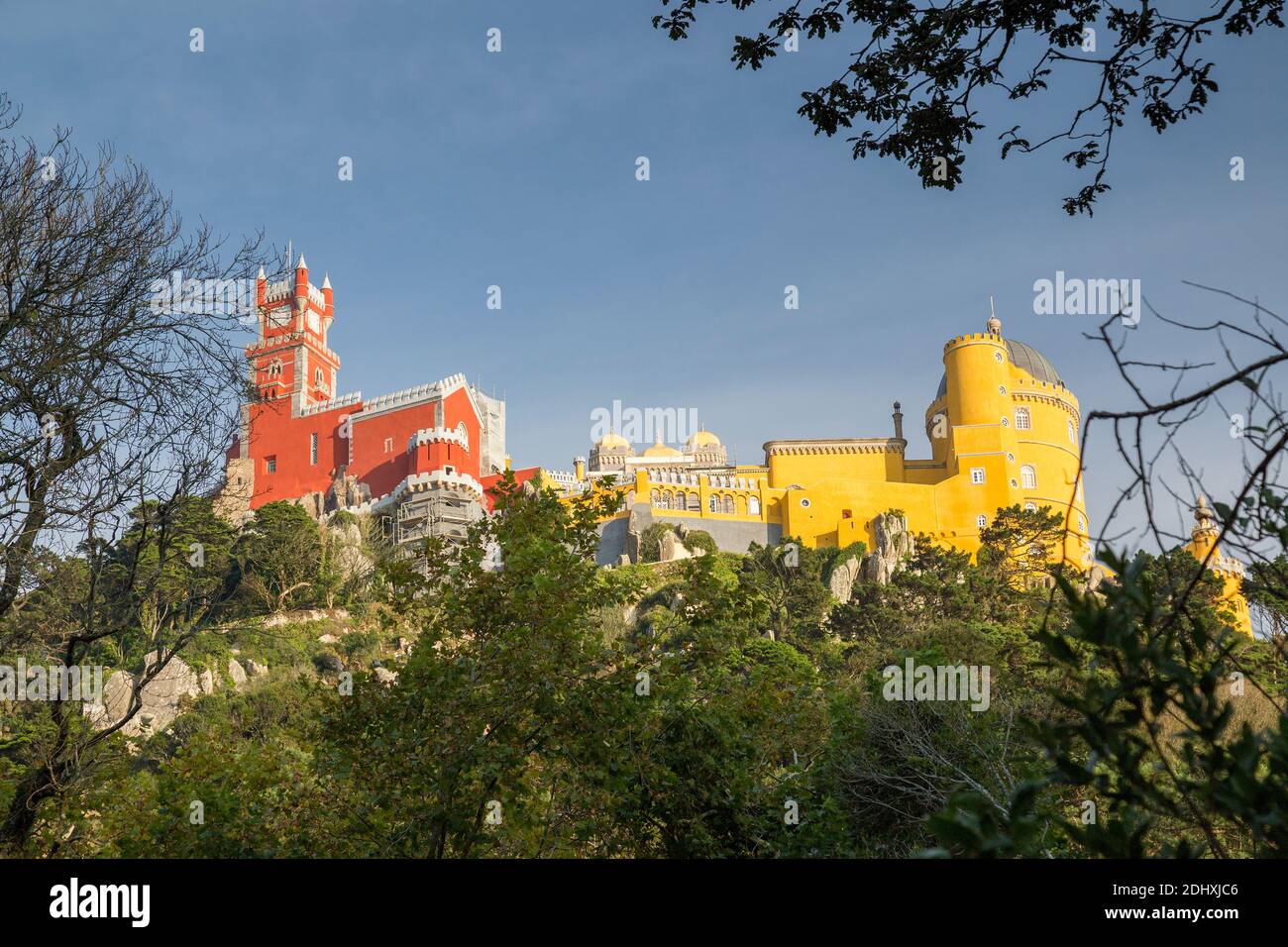 Pena Palace, bright pink and yellow castle in Sintra, Lisbon, Portugal ...