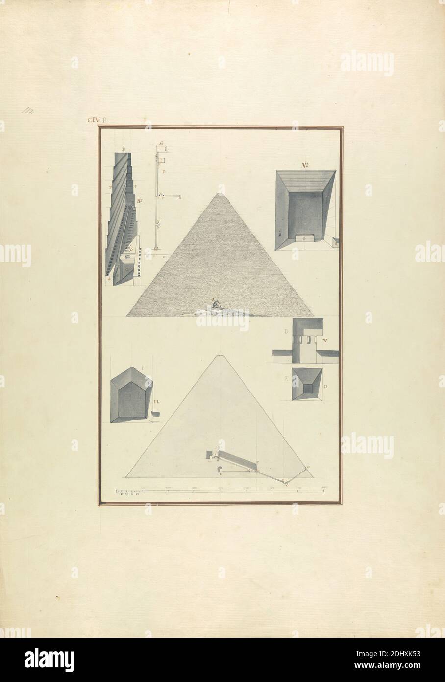 View, Cross Section, and Other Details of Cheop's Pyramid at Giza ...