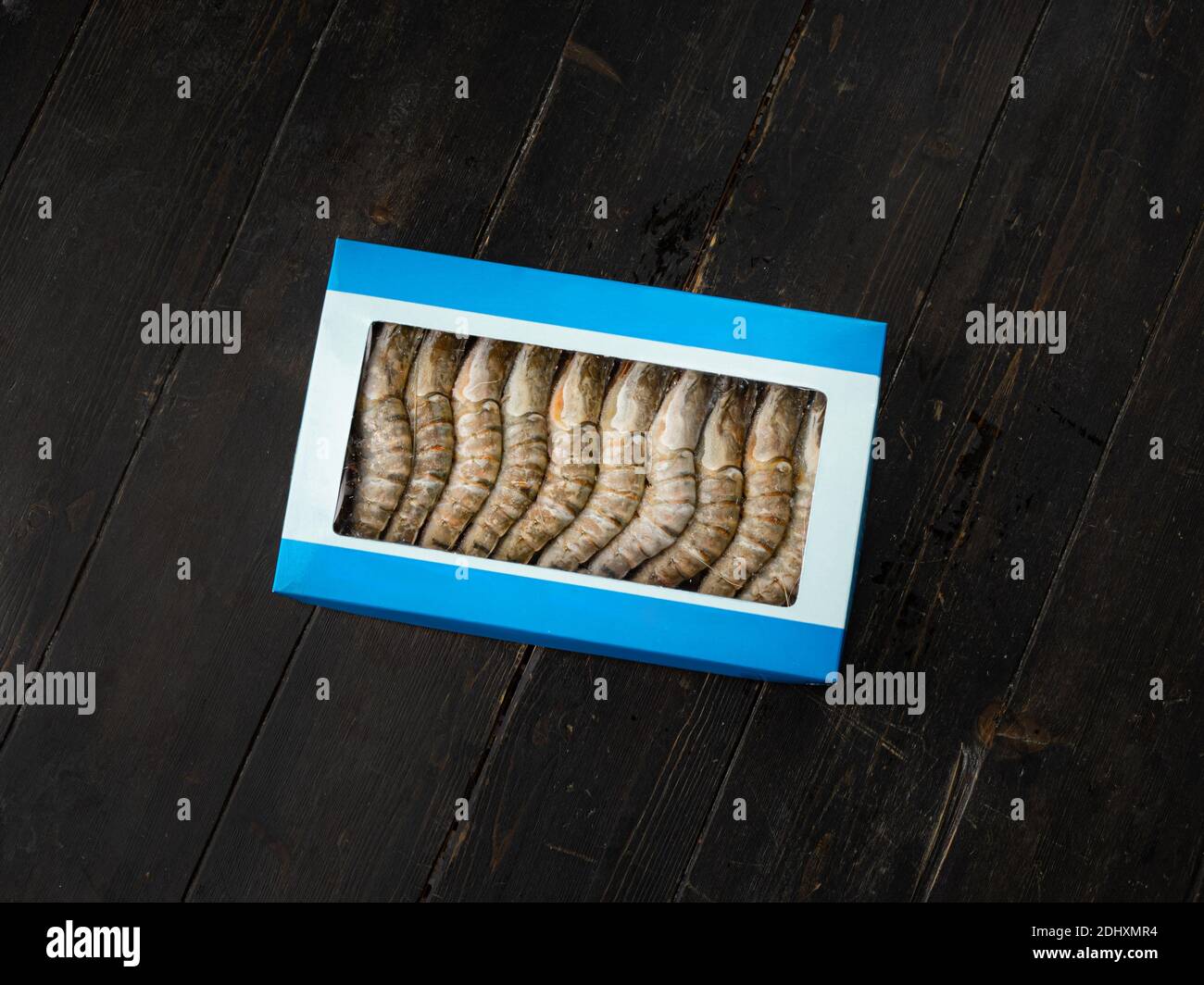 Fresh tiger shrimps packing in box . Seafood, top view Stock Photo - Alamy