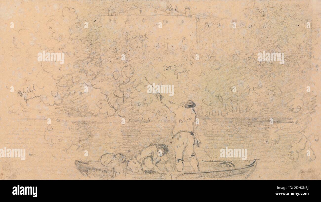 Sketch of Two Men in a Boat and a House on the Shore, Capt. Thomas Hastings, 1778–1854, British ...