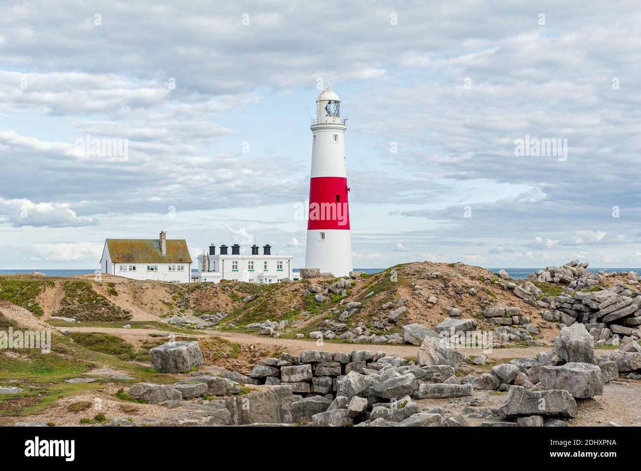 Portland Bill Lighthouse. Dorset coast in Isle of Portland, UK. A ...