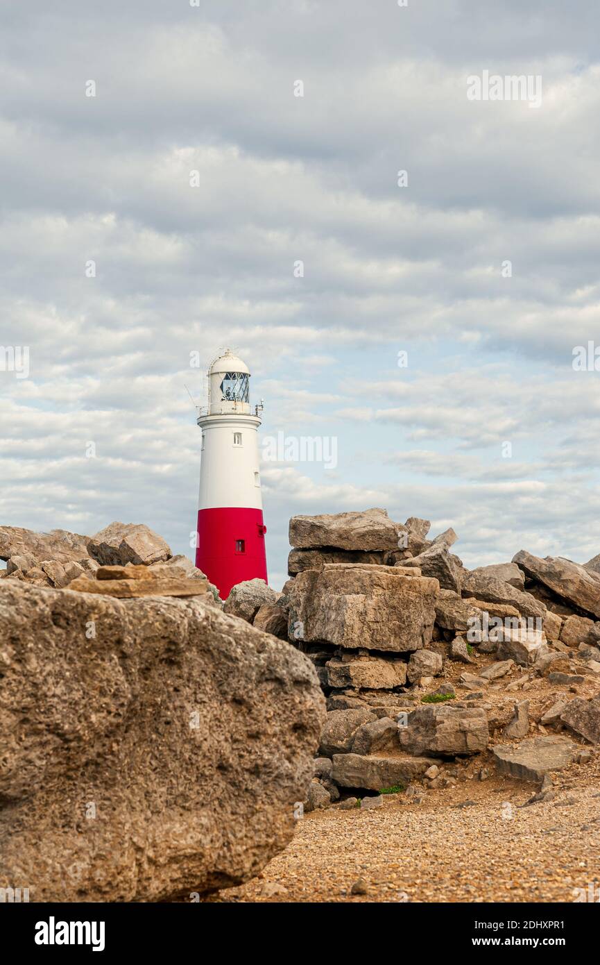 Portland Bill Lighthouse. Dorset coast in Isle of Portland, UK. A ...