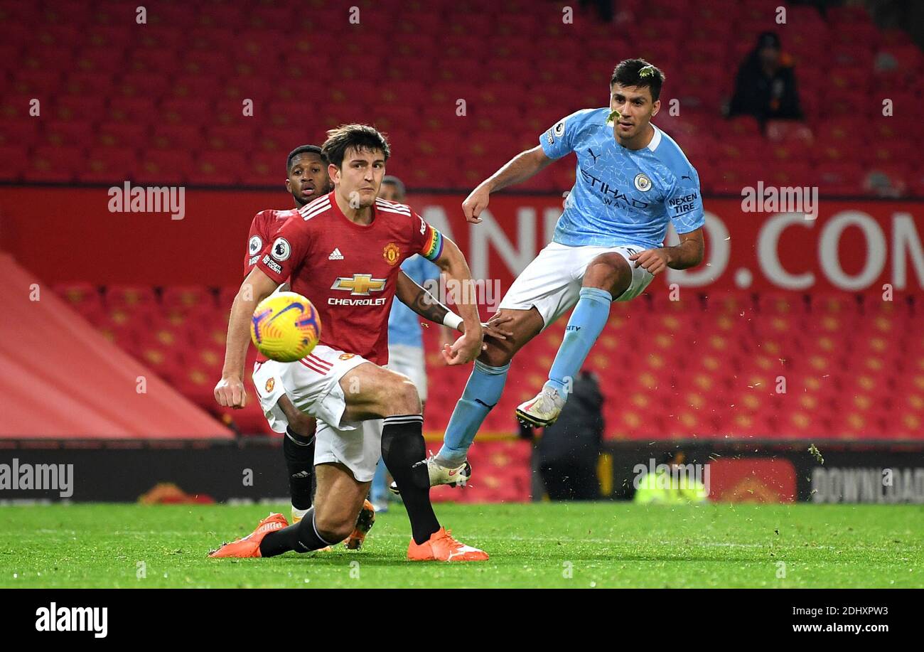 Manchester City's Rodri has a shot on goal during the Premier League ...