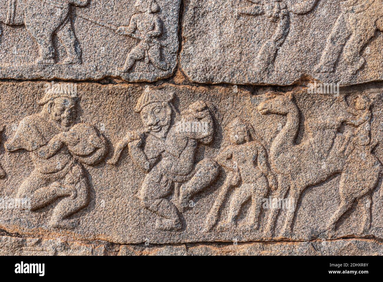 Hampi, Karnataka, India - November 4, 2013: Mural sculpture on stone at ...