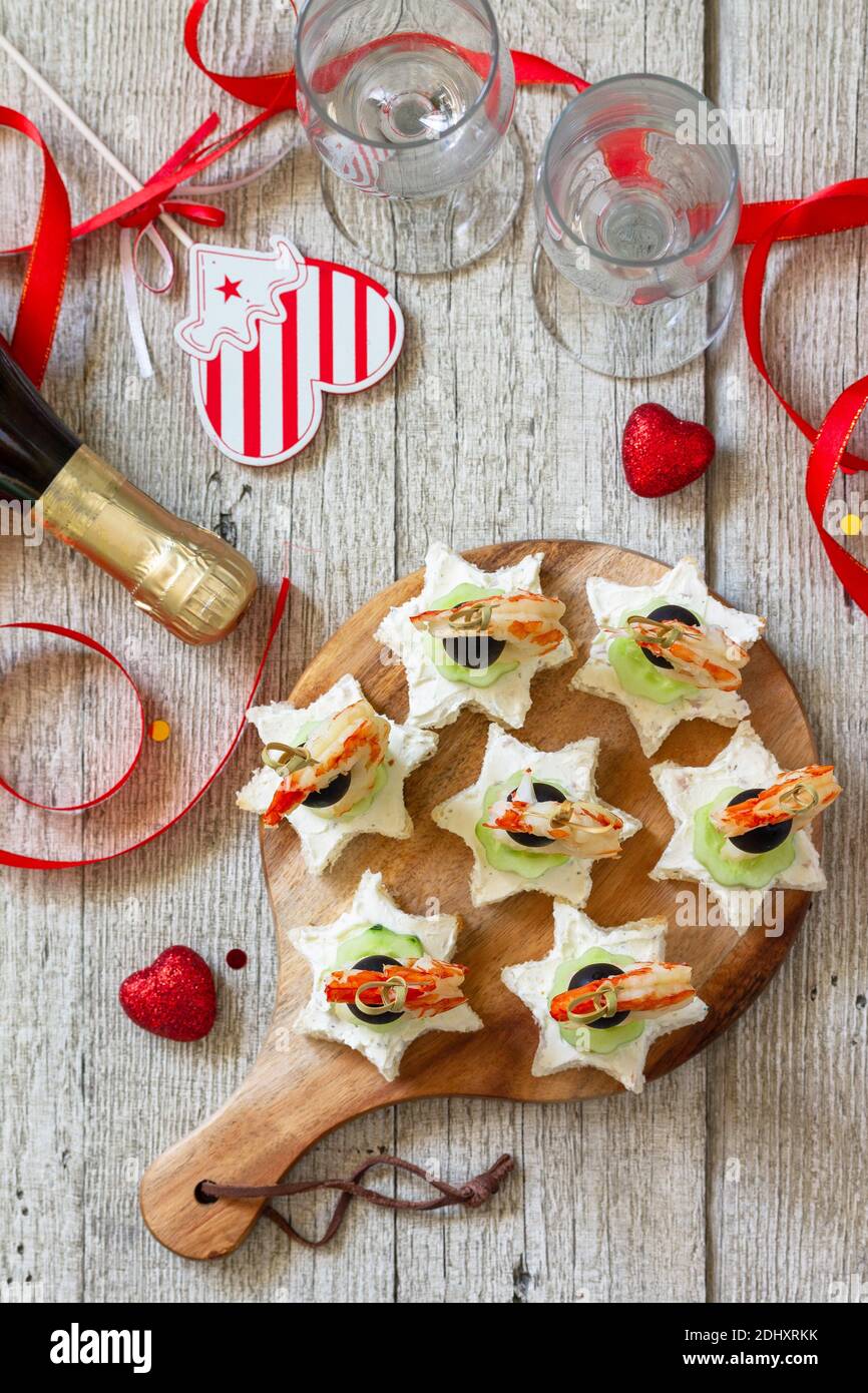 Valentines day or birthday romantic antipasto. Canapes with cheese ...