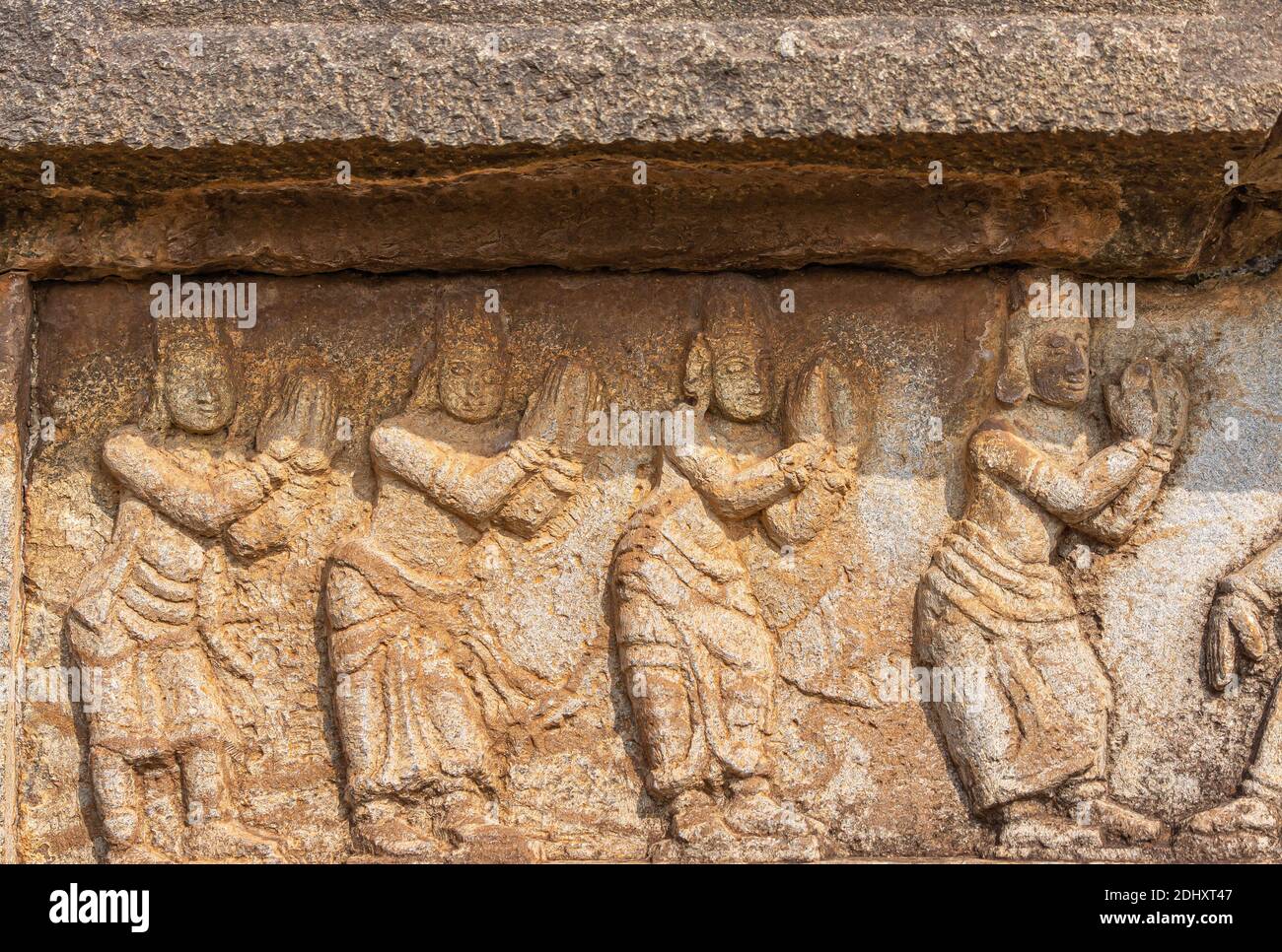 Hampi, Karnataka, India - November 4, 2013: Mural sculpture on stone at ...
