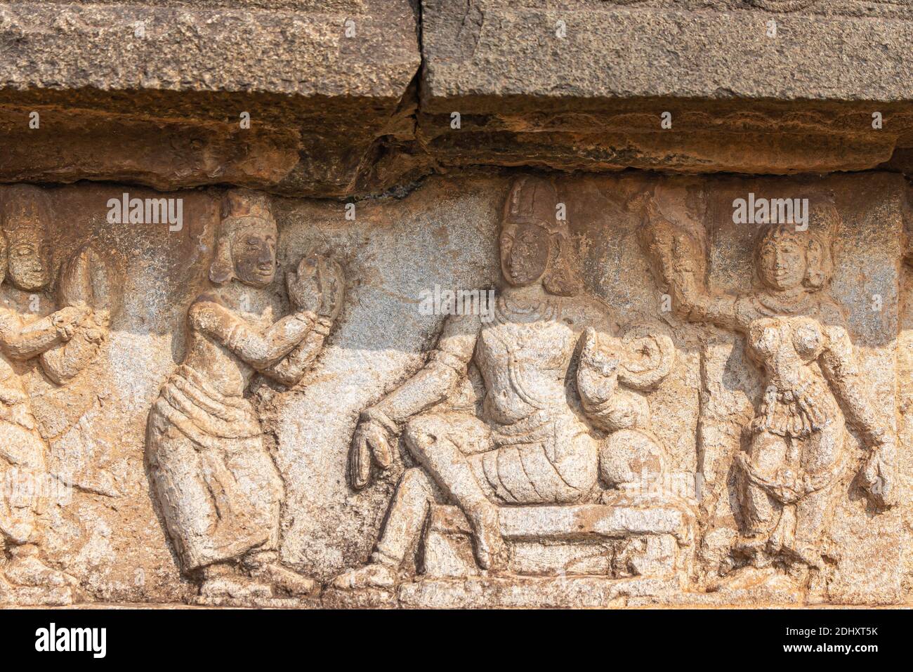 Hampi, Karnataka, India - November 4, 2013: Mural sculpture on stone at ...