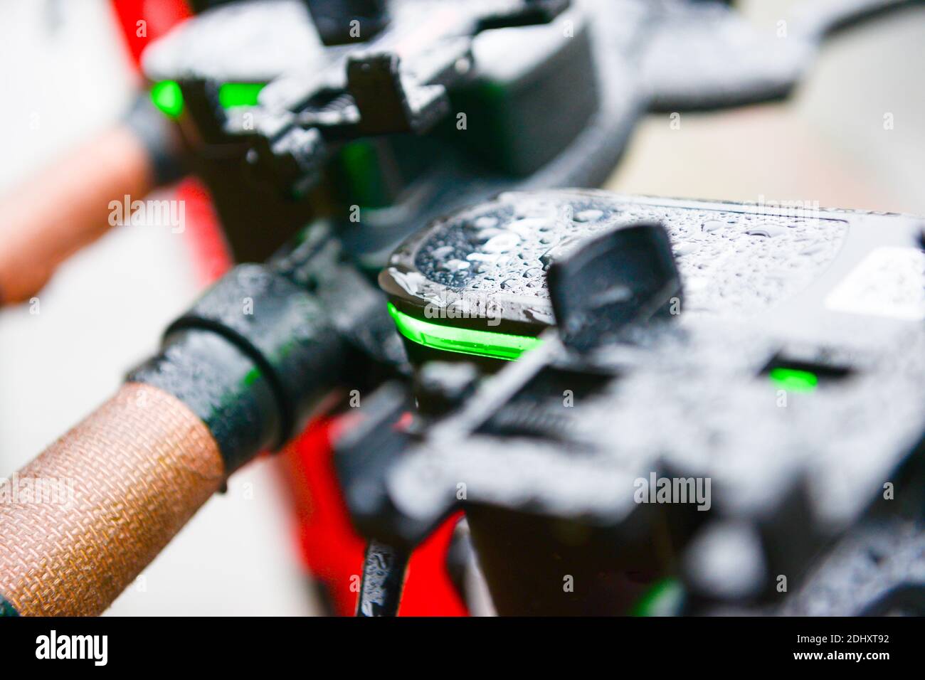cambridge uk, 12-12-2020, close up of Voi electric scooter handle bars ...