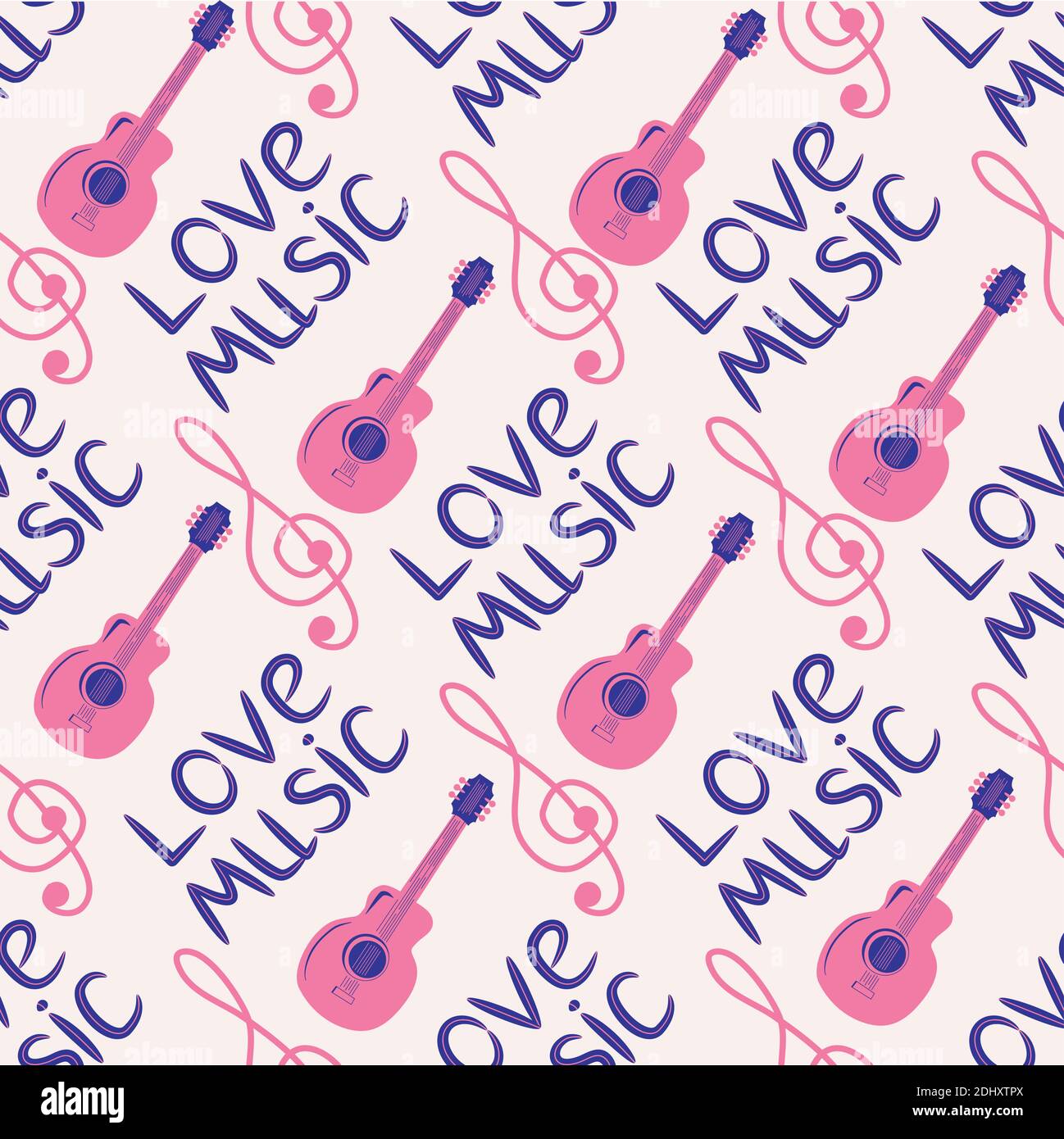 Love music seamless pattern with country guitar, music notes, treble ...