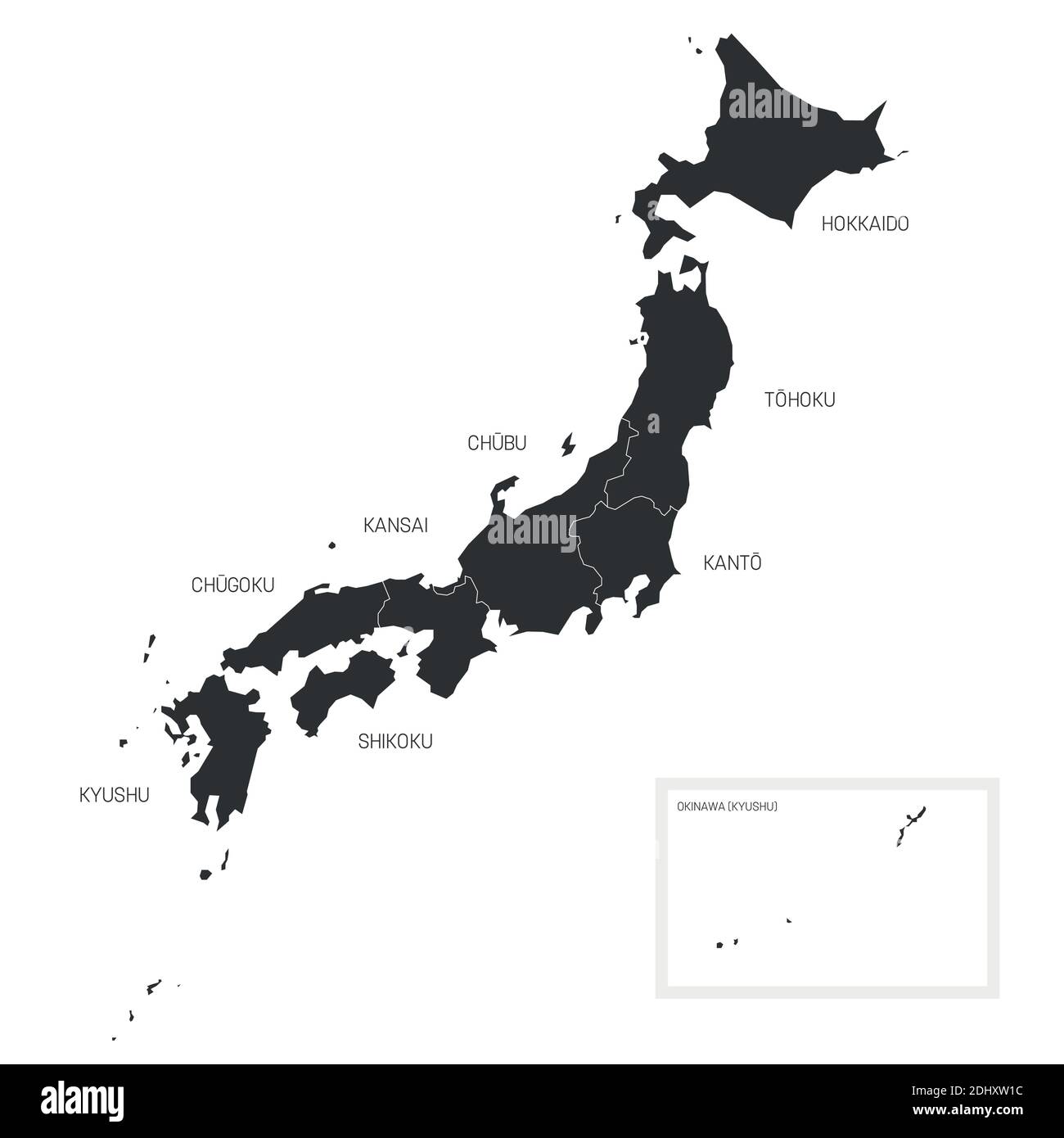 Colorful political map of Japan. Administrative divisions - regions ...