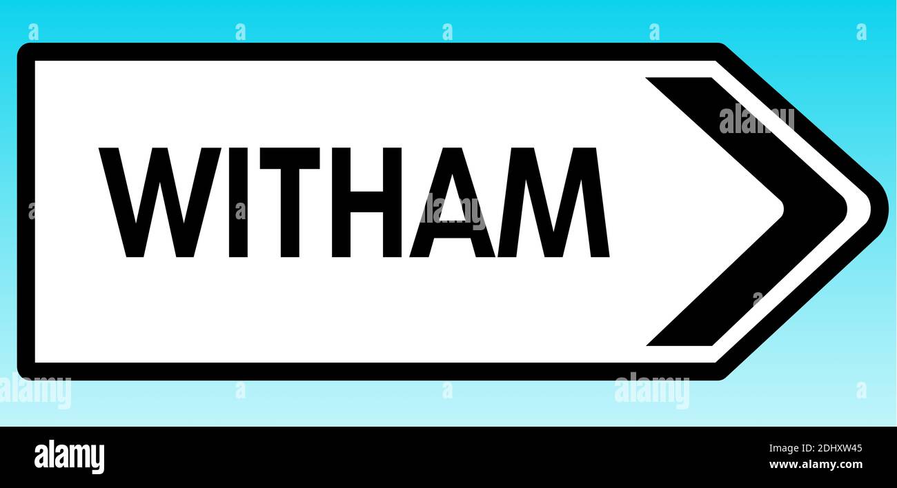 A graphic illlustration of a British road sign pointing to Witham Stock ...