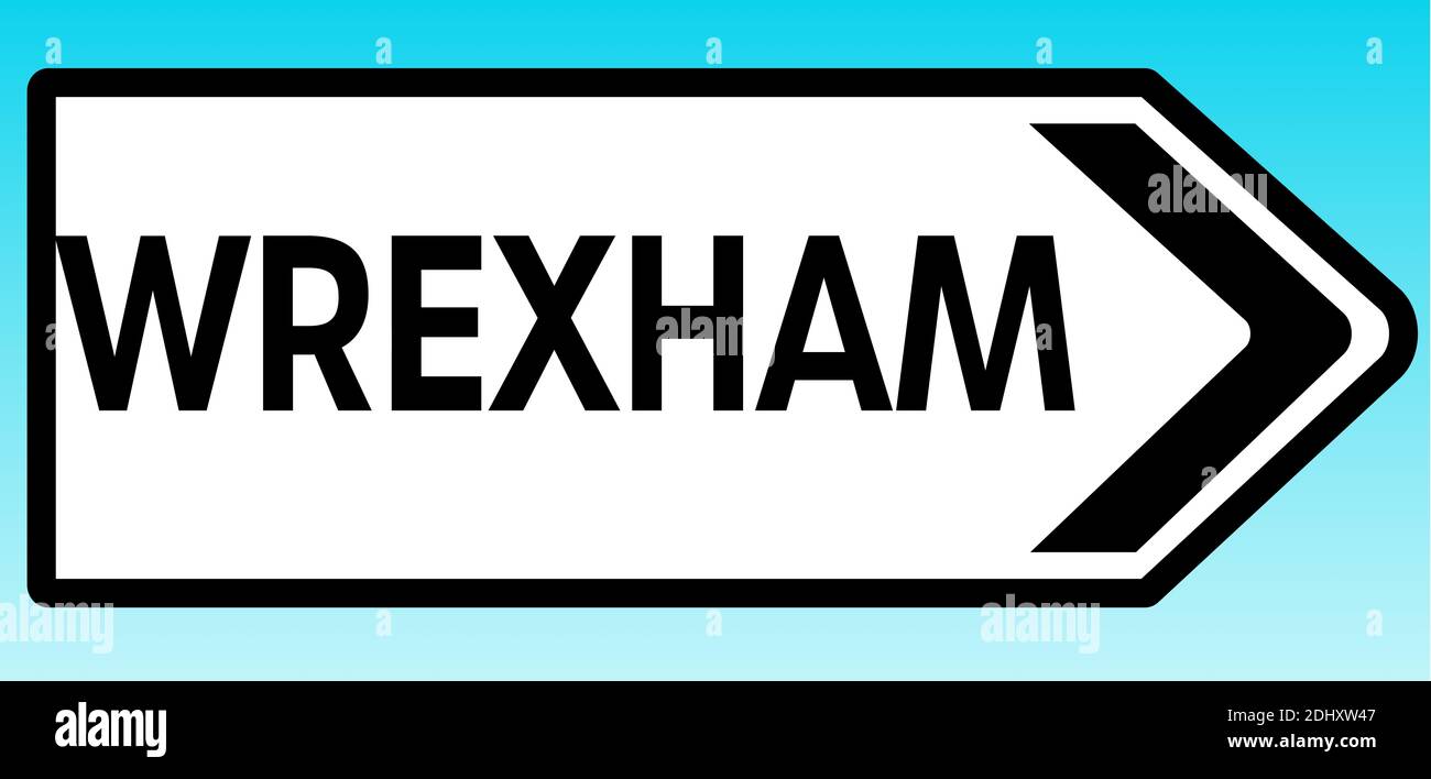 A graphic illlustration of a British road sign pointing to Wrexham ...