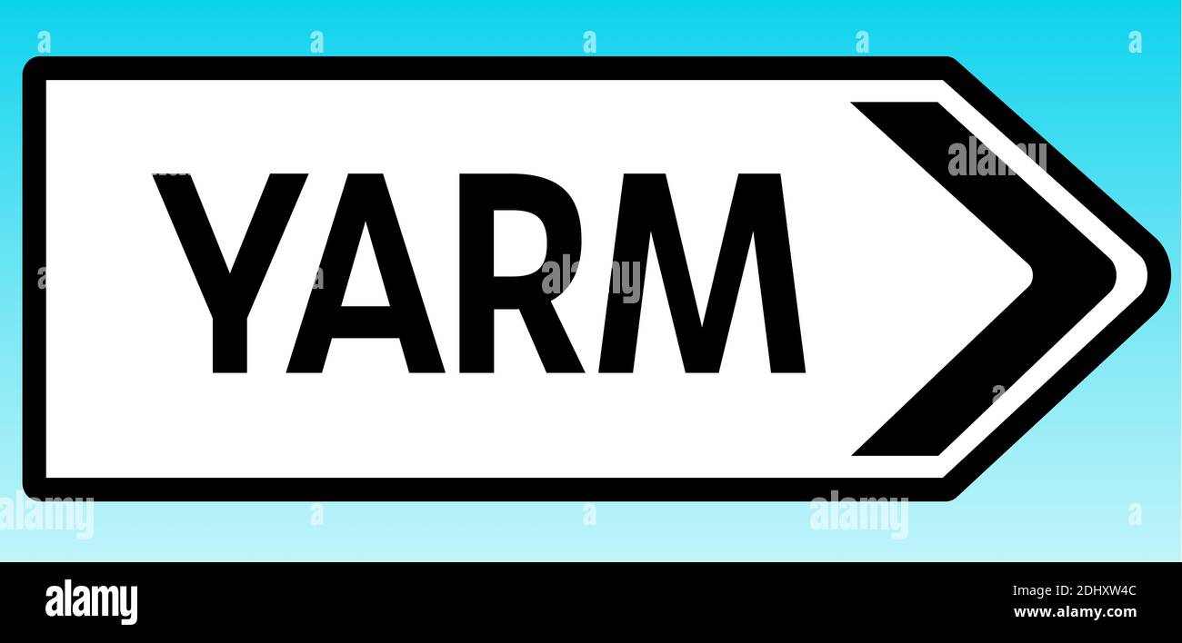 A graphic illlustration of a British road sign pointing to Yarm Stock ...