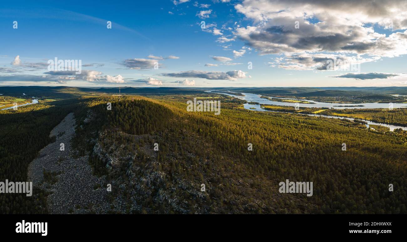 Panoramic landscape view from the air of the Aavasaksa mountain in ...