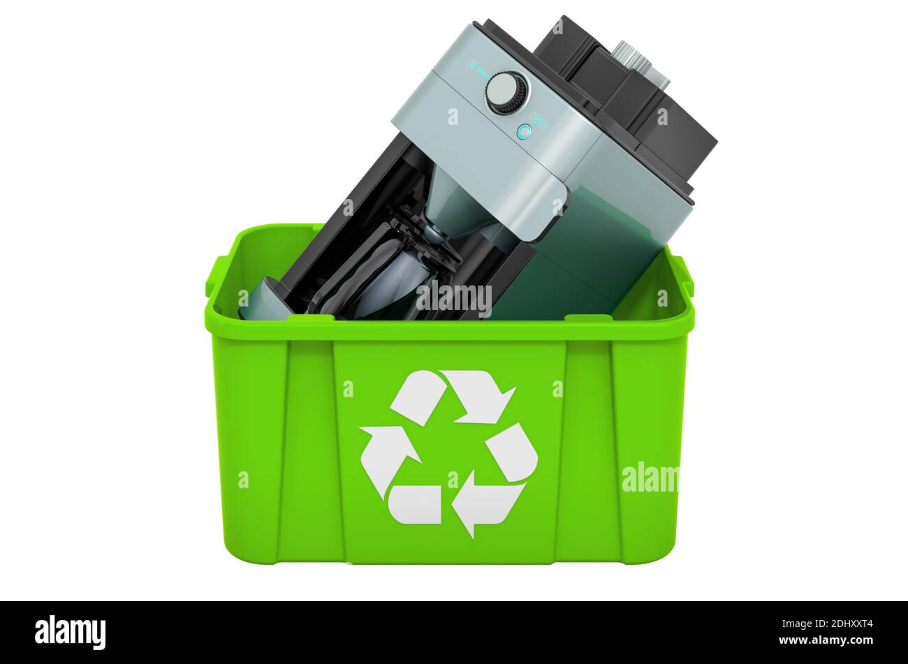Recycling trashcan with coffee machine, 3D rendering isolated on white ...