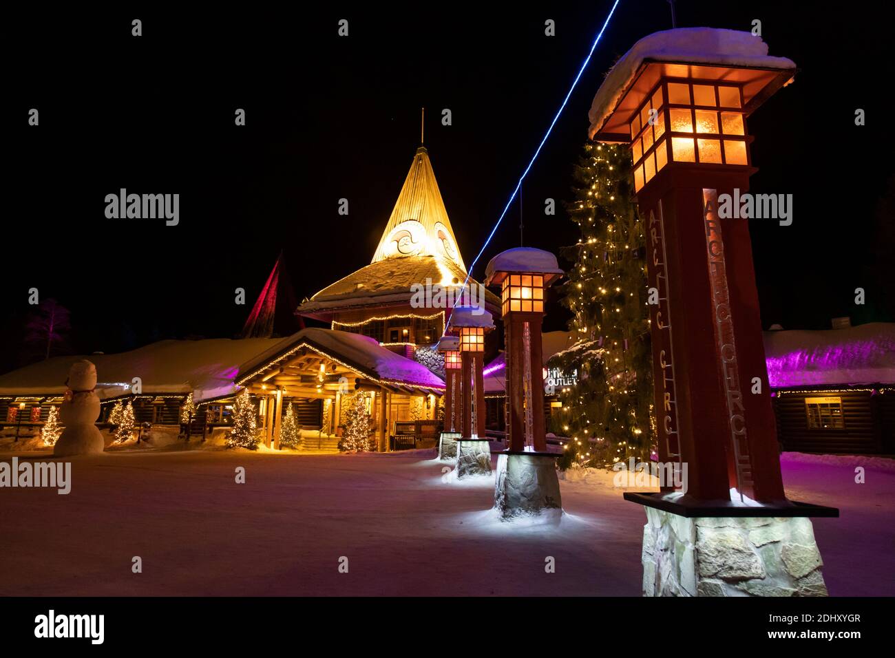 Scenic light view of the Santa Claus Village in Rovaniemi, Finland ...