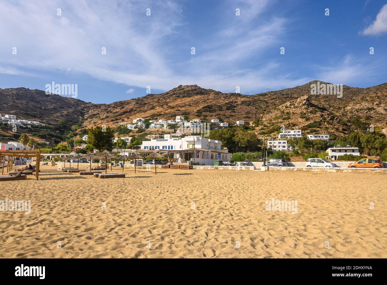 Ios, Greece - September 20, 2020: Mylopotas beach on Ios Island. A ...