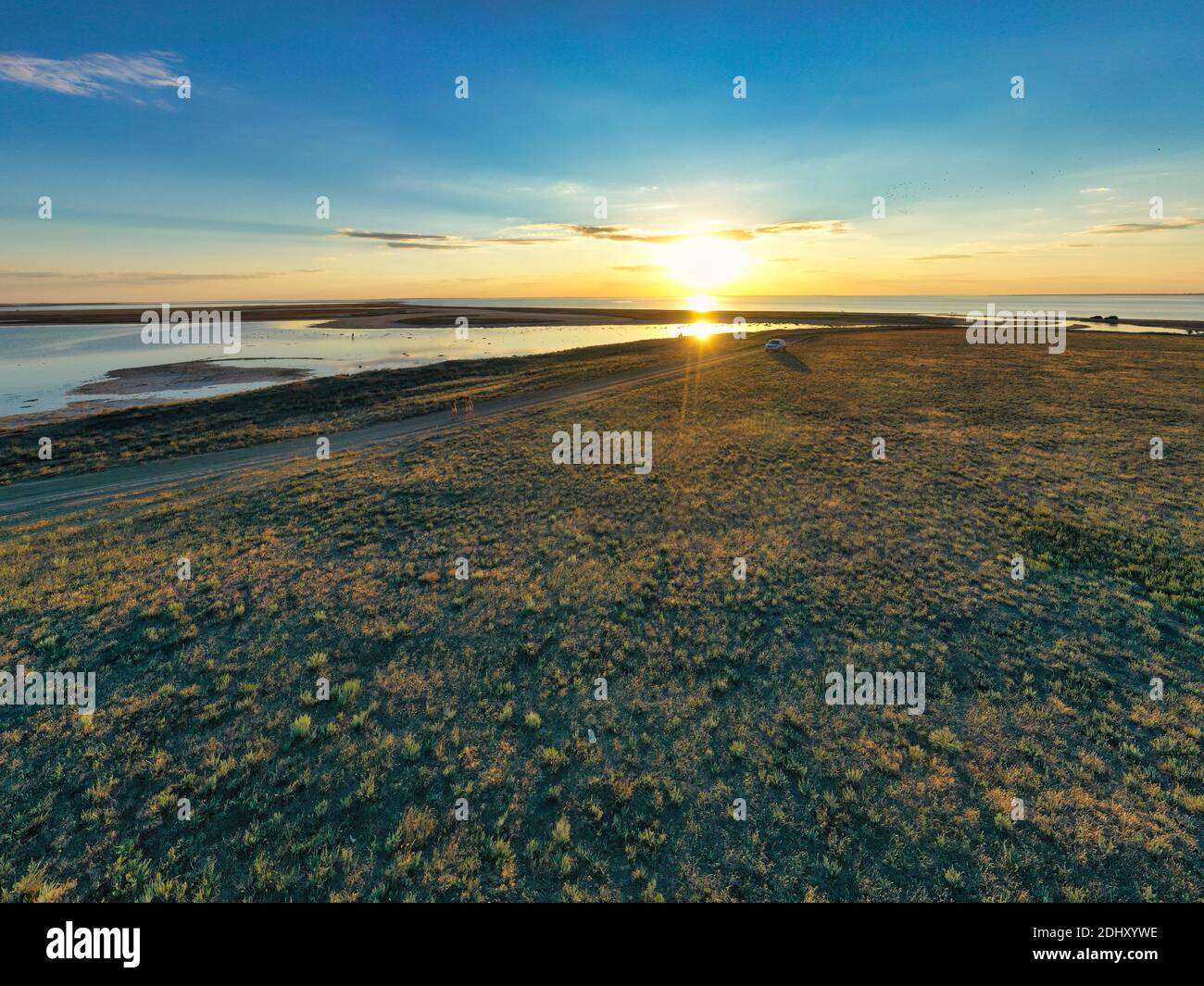 Unusual islands on a brilliant lake, top view, drone camera Stock Photo ...