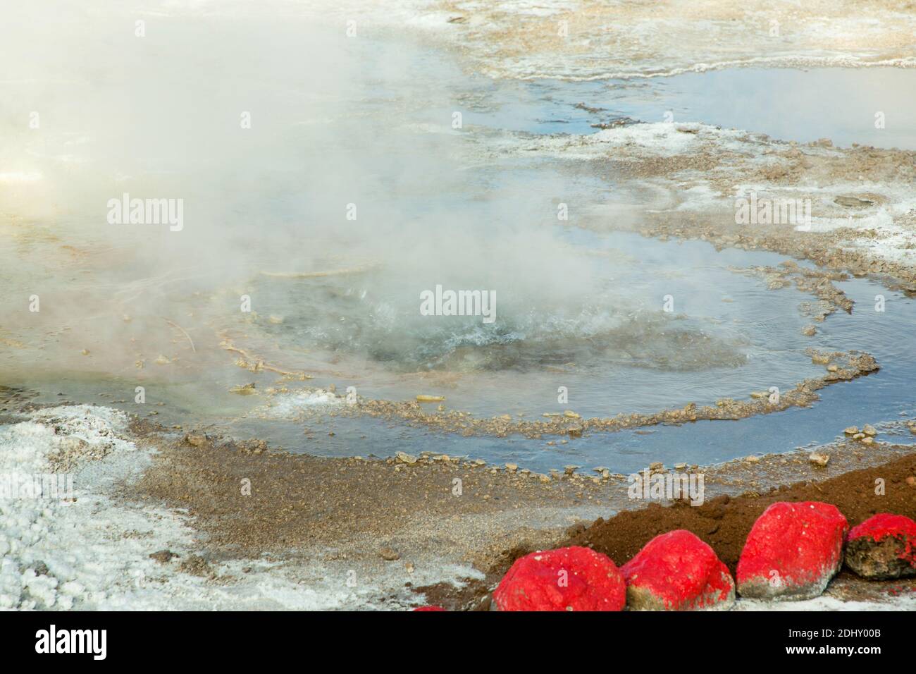 Red stones surround sheet flows depositing yellow sulphur and other ...
