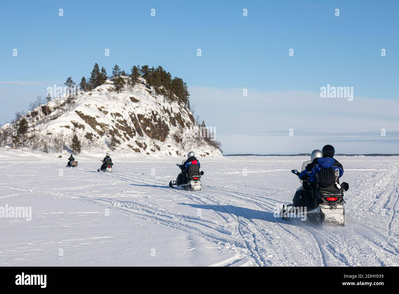 Inari, Lapland, Finland - March 2, 2020: snowmobile touristic tour on ...