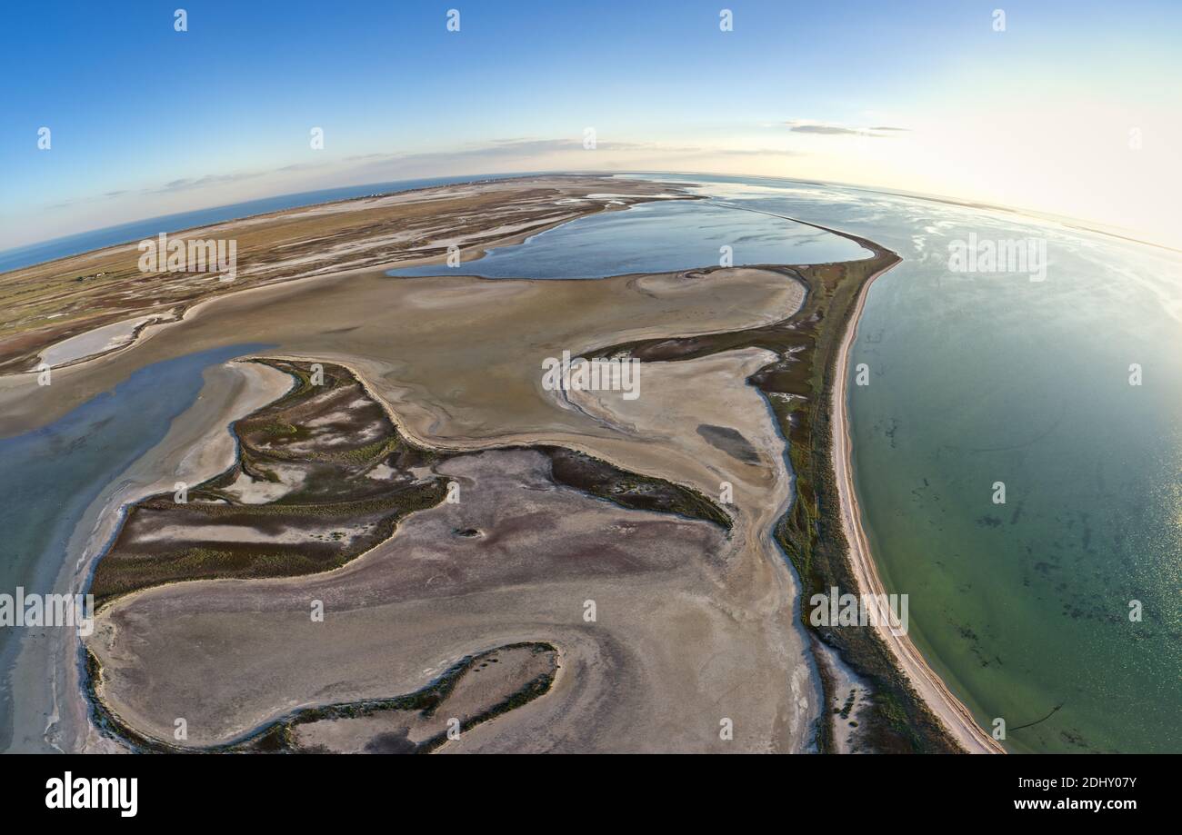 Sandy swamp near a beautiful lake, top view, drone camera Stock Photo ...