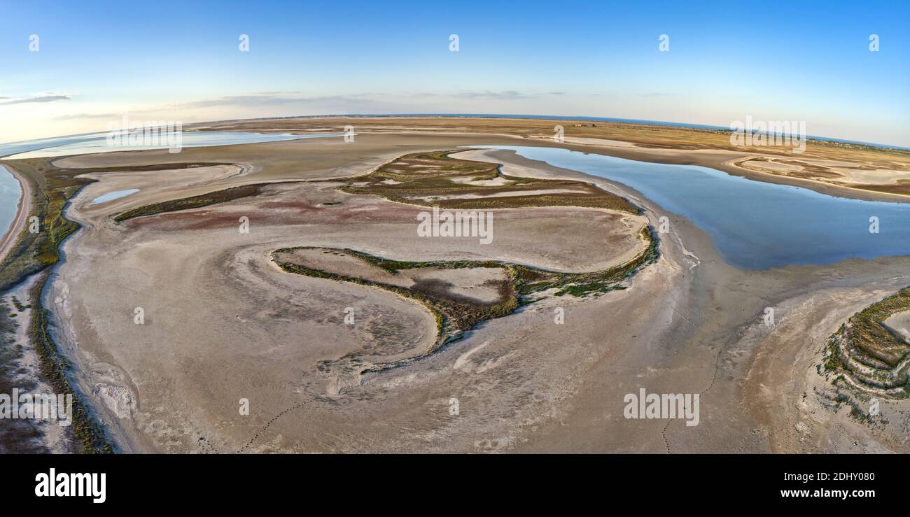 Sandy swamp near a beautiful lake, top view, drone camera Stock Photo ...