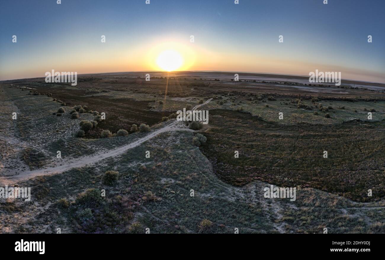 Sandy swamp near a beautiful lake, top view, drone camera Stock Photo ...