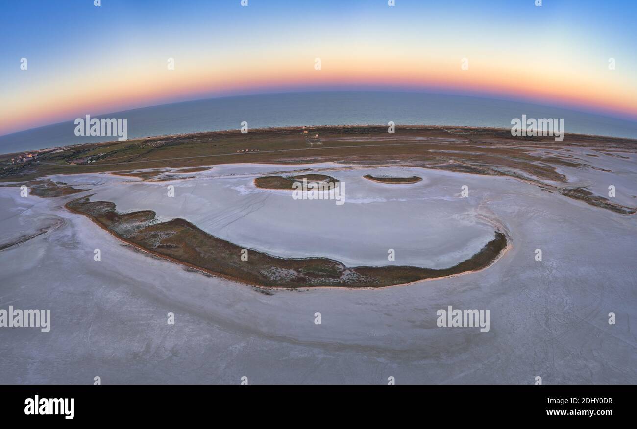 Sandy swamp near a beautiful lake, top view, drone camera Stock Photo ...
