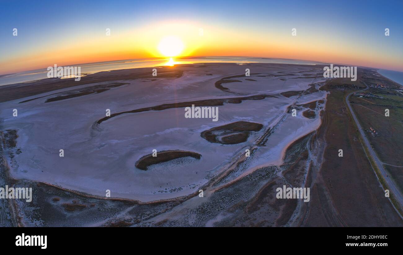 Sandy swamp near a beautiful lake, top view, drone camera Stock Photo ...