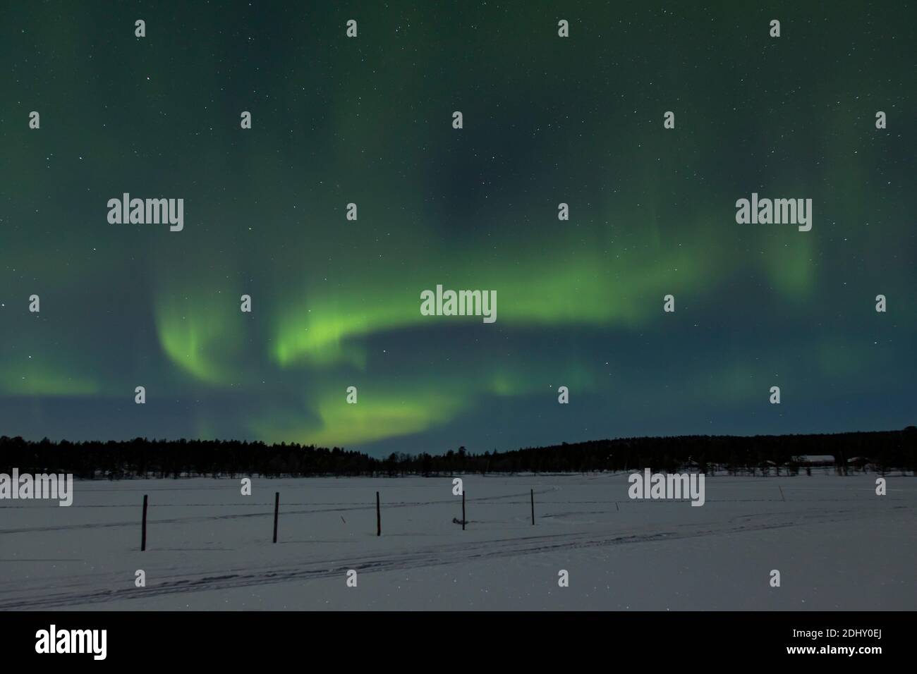 Night view of scenic and beautiful northern lights in Hetta, Finland ...