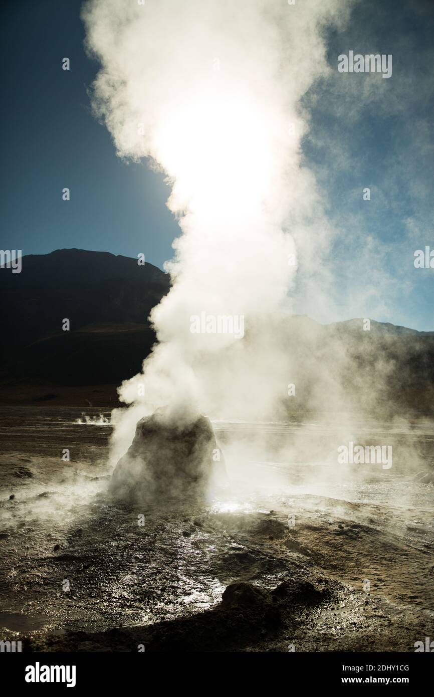 A geyser cone or splash mound at El Tatio geyser field and geothermal ...