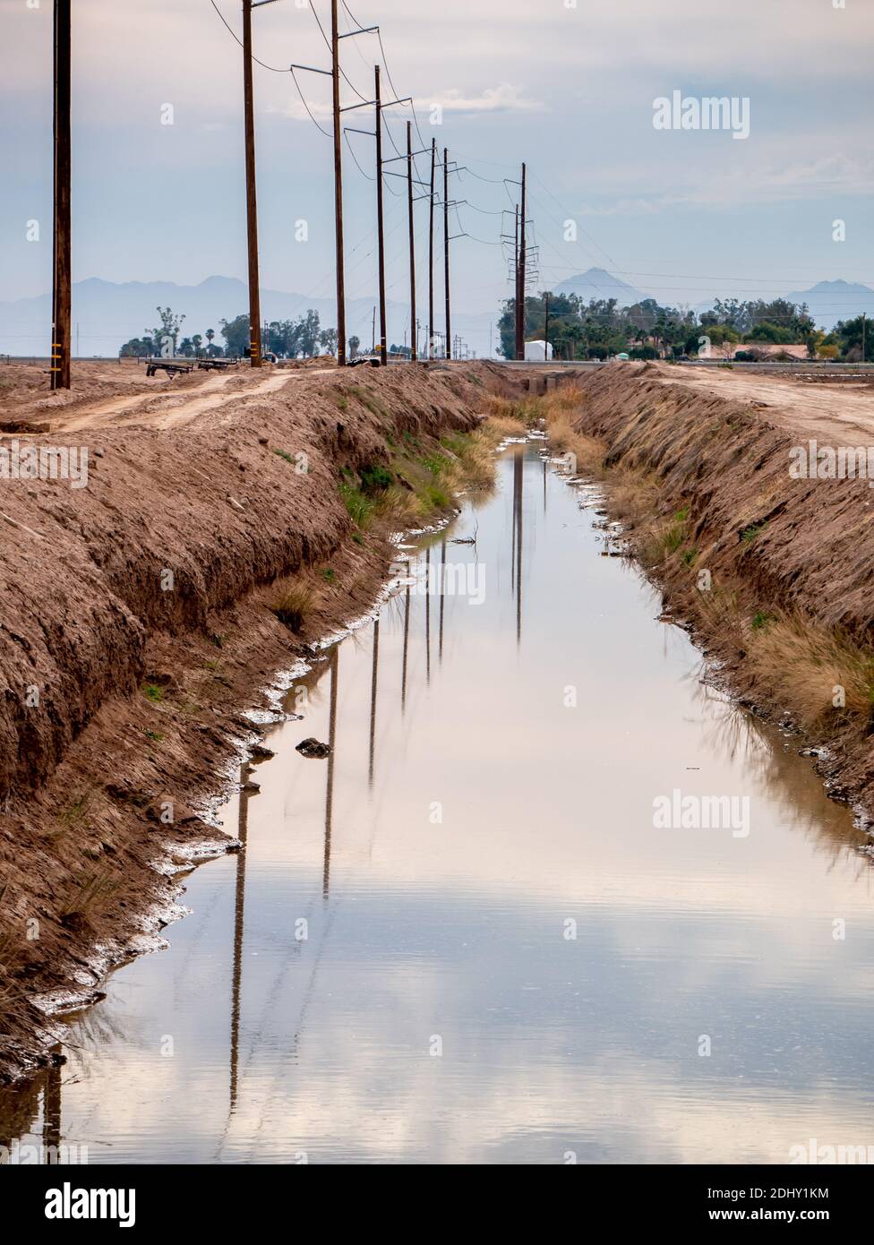 Agriculture irrigation ditch with water in southern California Stock ...