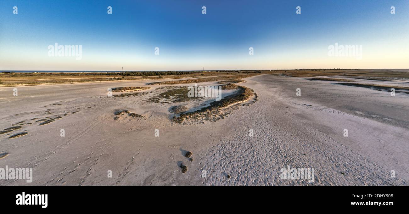 Top view of a sandy swamp with large patches of grass and bushes Stock ...