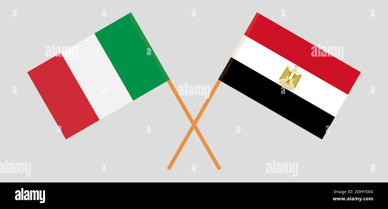Crossed flags of Egypt and Italy. Official colors. Correct proportion ...