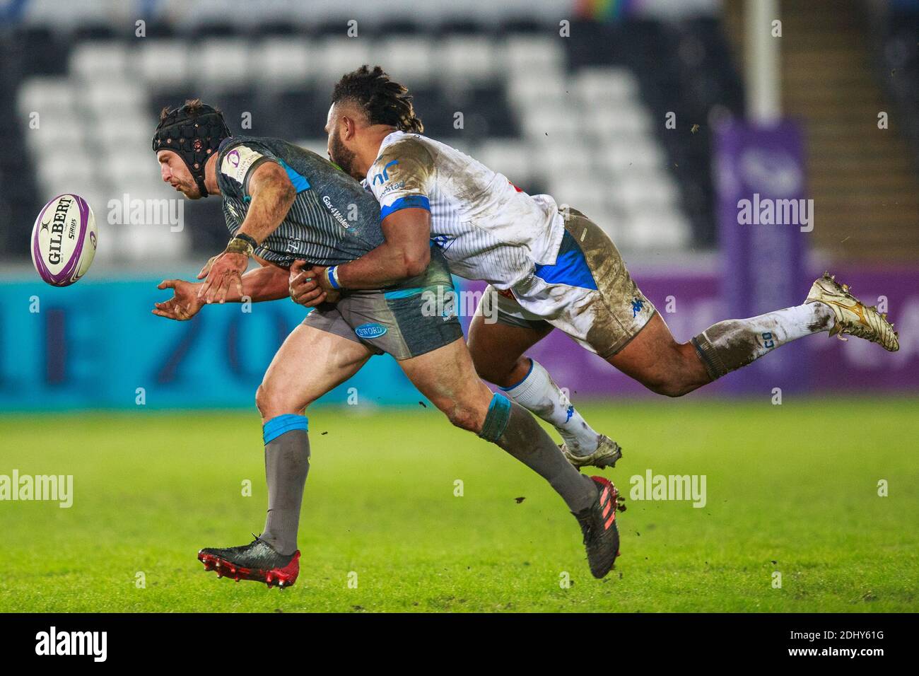 Swansea, Wales, UK. 12 December, 2020. Ospreys fullback Dan Evans is ...