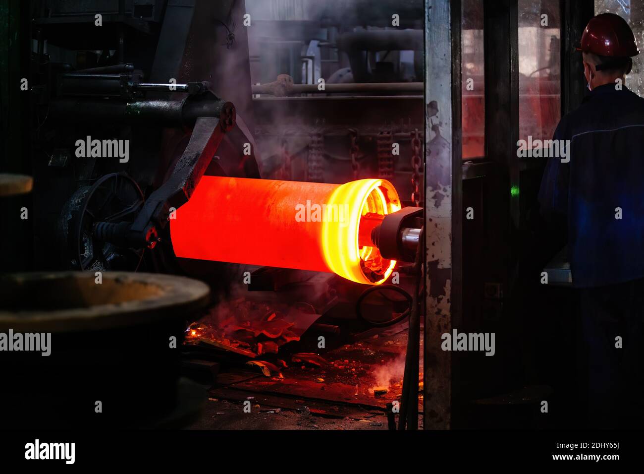 Iron pipe centrifugal pipe casting machine at the foundry Stock Photo ...
